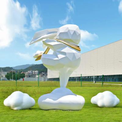 China Geometric Rabbit On Cloud Fiberglass Sculpture 200cm H Outdoor Art Custom Color for sale