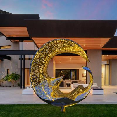 China Stainless Steel Illuminated Crescent Sculpture 150cm Height for Garden Decoration for sale