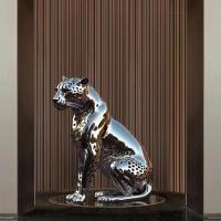 China Stainless Steel Cheetah Animal Sculpture 120cm Height Polished Finish Hotel Decoration for sale