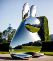 China Stainless Steel Rabbit Sculpture 300cm H Mirror Polished Animal Statue for Garden for sale