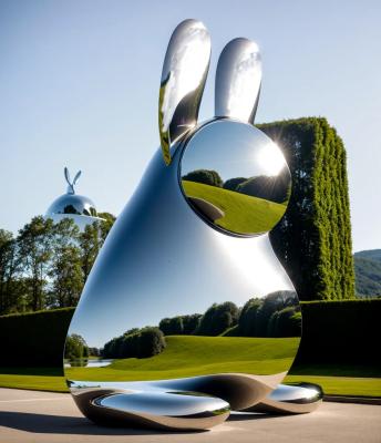 China Stainless Steel Rabbit Sculpture 300cm H Mirror Polished Animal Statue for Garden for sale