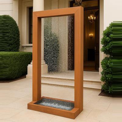 China Corten Steel Rain Curtain Wall Weather Resistant Garden Water Feature Sculpture Low Maintenance Zen Water Art for sale