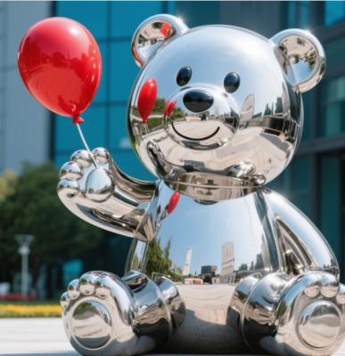China Custom Stainless Steel Cartoon Bear Sculpture Polished Finish 1 Set MOQ for Landmark Decoration for sale