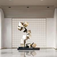 China Gold Cubes Metal Sculpture 150cm Modern Geometric Art Stainless Steel Outdoor Decoration for sale