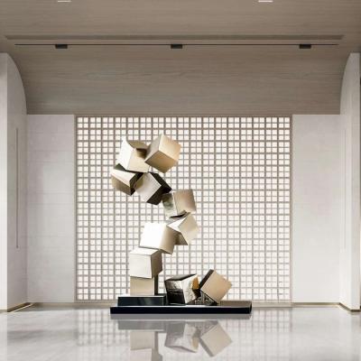 China Gold Cubes Metal Sculpture 150cm Modern Geometric Art Stainless Steel Outdoor Decoration for sale
