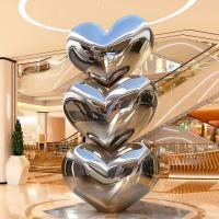 China Mirror Finish Stacked Heart Stainless Steel Sculpture 150 cm Hotel Decoration for sale