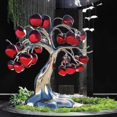 China Modern Hotel Decoration Mirror Finish Stainless Steel Apple Tree Sculpture 200 cm for sale