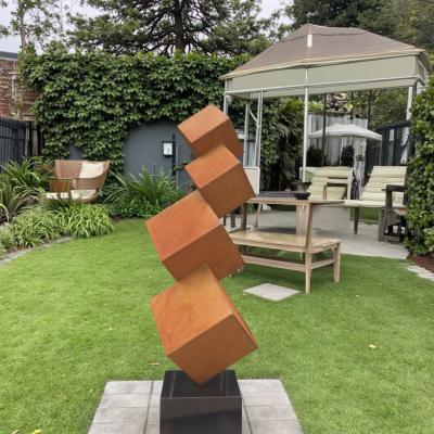 China Modern Outdoor Corten Steel Tiered Cube Sculpture Rusted Finish Custom Size for sale