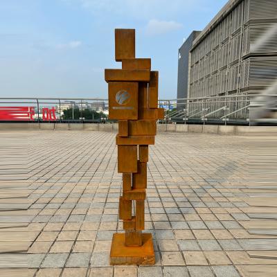 China 100cm Corten Steel Geometric Figure Sculpture Outdoor Garden Art Rust Finish for sale