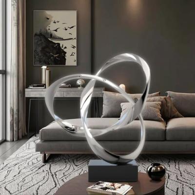 China Mirror Polished Stainless Steel Abstract Intertwined Rings Sculpture Modern Art Decor Custom Size for sale