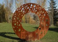 China Laser Cut Corten Steel Outdoor Sculpture 180cm Diameter - Rustic Art Annular Garden Decoration for sale