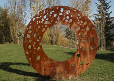 China Laser Cut Corten Steel Outdoor Sculpture 180cm Diameter - Rustic Art Annular Garden Decoration for sale