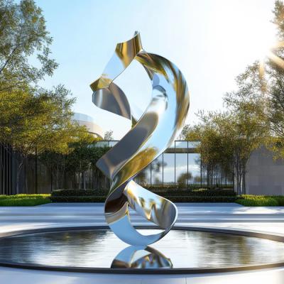 China Custom Stainless Steel Spiral Sculpture 180cm Height Polished Garden Art for sale