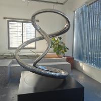 China 215cm Mirror Polished Stainless Steel Kinetic Sculpture Hypnotic Rotating Art for Interior Decor for sale