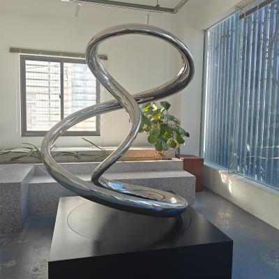 China 215cm Mirror Polished Stainless Steel Kinetic Sculpture Hypnotic Rotating Art for Interior Decor for sale