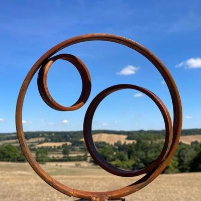 China Large Corten Steel Circle Ring Abstract Garden Sculpture Custom Size Rusty Finish for sale