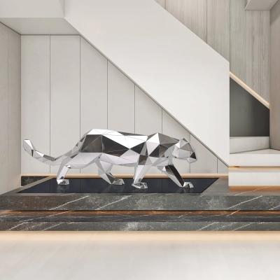 China Geometric Leopard Sculpture 100cm H 304 Stainless Steel Mirror Polished Art Statue for Home Office Decor for sale