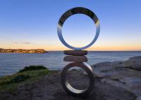 China Professional Outdoor Stainless Steel Ring Sculpture 180cm Height with Granite Connection - Grade 316 Metal Art for sale