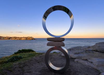 China Professional Outdoor Stainless Steel Ring Sculpture 180cm Height with Granite Connection - Grade 316 Metal Art for sale