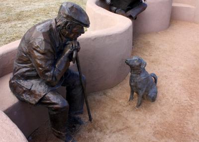 China Old Man and Dog Bronze Statue 80cm Height for Garden Public Decoration for sale