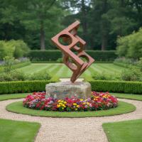 China Rusty Geometric Corten Steel Sculpture Outdoor Garden Decoration Landscape Art Custom Size for sale