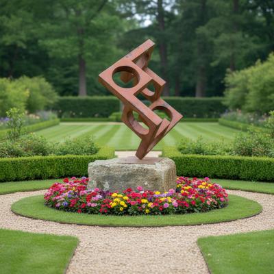 China Rusty Geometric Corten Steel Sculpture Outdoor Garden Decoration Landscape Art Custom Size for sale