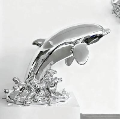 China Stainless Steel Dolphin Sculpture Life Size Polished Finish Customizable 1 Set for sale