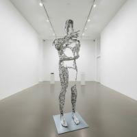 China Life Size Abstract Human Stainless Steel Sculpture Customizable for Art Gallery Modern Indoor Decor for sale
