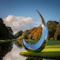 China Custom Modern Garden Stainless Steel Mirror Moon Sculpture 180cm Height Polished Finish for sale