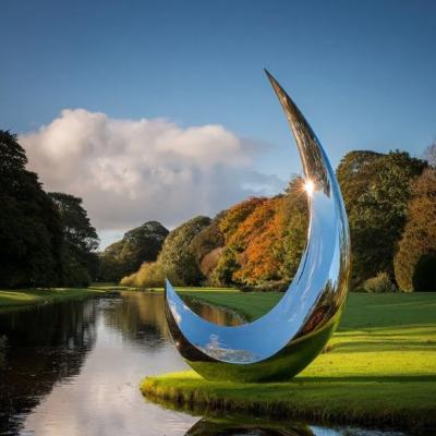 China Custom Modern Garden Stainless Steel Mirror Moon Sculpture 180cm Height Polished Finish for sale