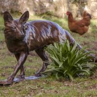 China Outdoor Custom Bronze Copper Animal Fox Steel Sculpture Statue Lifesize Art Decor for sale