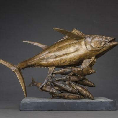 China Life Size Bronze Fish Sculpture Custom Animal Metal Art Decor for Garden Outdoor 1 Piece for sale