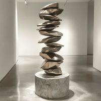 China Grade 316 Stainless Steel Balanced Rock Sculpture 300cm H with Marble Pedestal for Hotel Lobby for sale