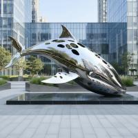 China Stainless Steel Whale Sculpture Modern Marine Art for Garden Water Feature Outdoor Decor Custom Size for sale