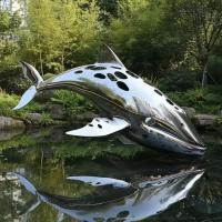 China Stainless Steel Whale Sculpture Modern Marine Art for Garden Water Feature Outdoor Decor Custom Size for sale