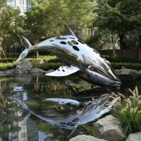 China Stainless Steel Whale Sculpture Modern Marine Art for Garden Water Feature Outdoor Decor Custom Size for sale