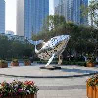 China Modern Stainless Steel Whale Sculpture 316L Mirror Polished Dotted Surface Outdoor Garden Art Decoration Custom Size for sale