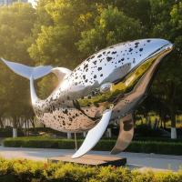 China Modern Stainless Steel Whale Sculpture 316L Mirror Polished Dotted Surface Outdoor Garden Art Decoration Custom Size for sale