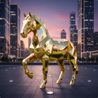 China Life Size Stainless Steel Geometric Horse Sculpture Mirror Gold Finish for Garden Hotel Lobby Decor for sale
