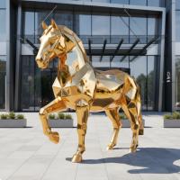 China Life Size Stainless Steel Geometric Horse Sculpture Mirror Gold Finish for Garden Hotel Lobby Decor for sale