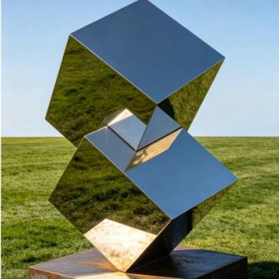 China Custom Stainless Steel Irregular Cube Sculpture Mirror Polish Decorative Art for Plaza Garden 1 Set for sale