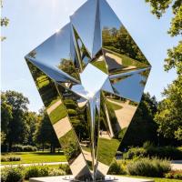 China Custom Stainless Steel Geometric Abstract Sculpture 2m Outdoor Modern Art Decor for Plaza Garden Landscaping for sale