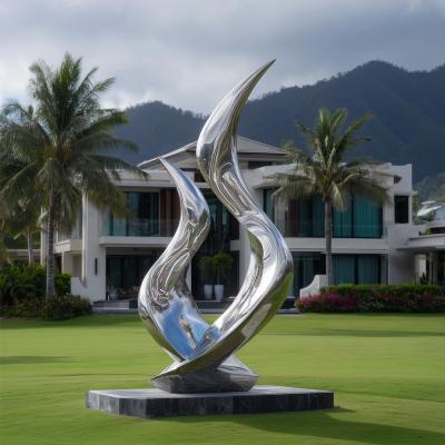 China Handmade Stainless Steel Polished Flame Sculpture 200cm Height for Garden Decoration for sale