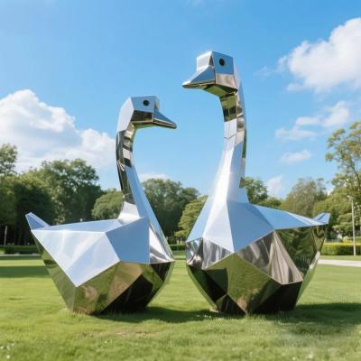 China Handmade Stainless Steel Polished Duck Sculpture 150cm for Pool Garden Decoration for sale
