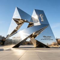 China Custom Mirror Polished Stainless Steel Geometric Monument Sculpture 300cm H for 2026 USA Events for sale