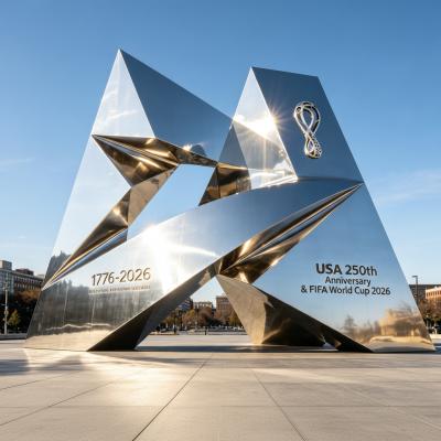 China Custom Mirror Polished Stainless Steel Geometric Monument Sculpture 300cm H for 2026 USA Events for sale