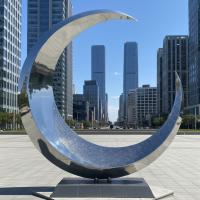 China Custom Large Outdoor Stainless Steel Moon Sculpture Mirror Polished Hollow Crescent Art for Garden Plaza Decoration for sale