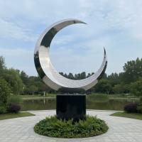 China Custom Large Outdoor Stainless Steel Moon Sculpture Mirror Polished Hollow Crescent Art for Garden Plaza Decoration for sale