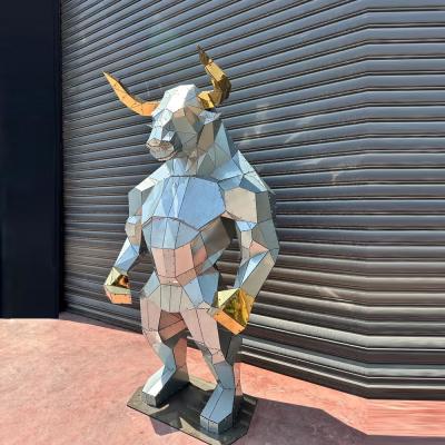 China Geometric Stainless Steel Minotaur Sculpture 180cm Height with LED Light for Garden Decoration for sale