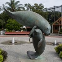 China Large Bronze Manatee Mother and Baby Sculpture Marine Animal Coastal Garden Outdoor Art Statue Custom Size for sale